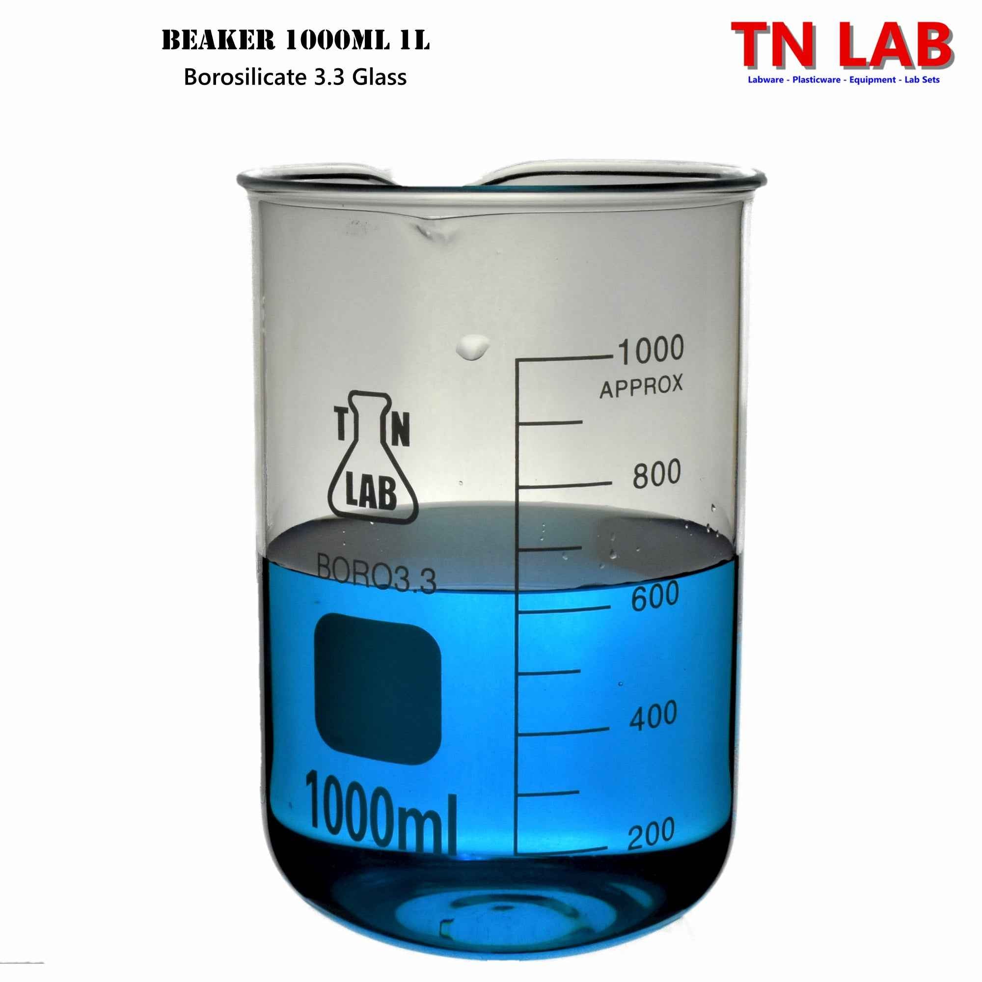 TN LAB Supply Beaker 1000ml 1L Borosilicate Glass Low Form Heavy Wall