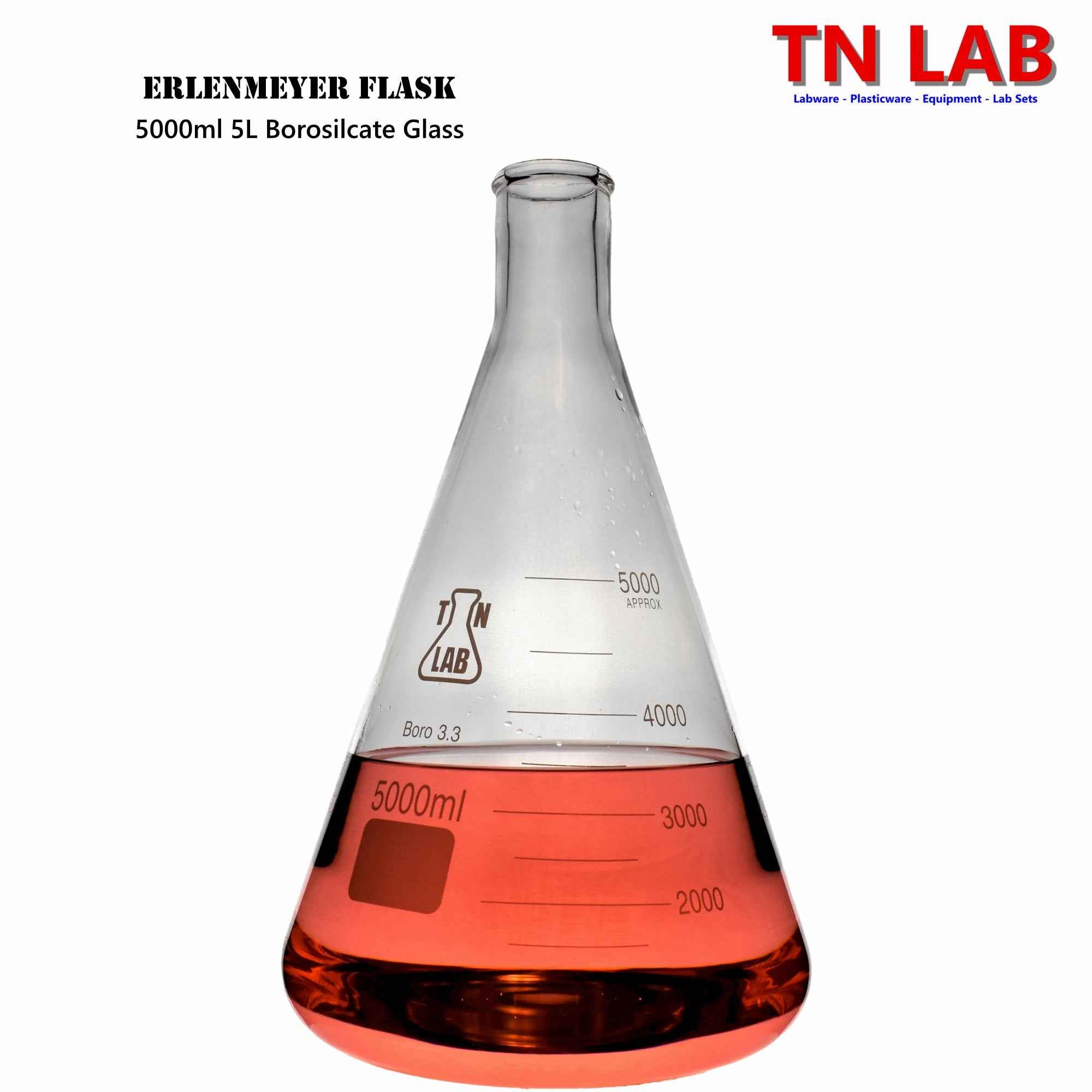 Erlenmeyer Conical Flask Borosilicate 3.3 Glass 5000ml 5L
