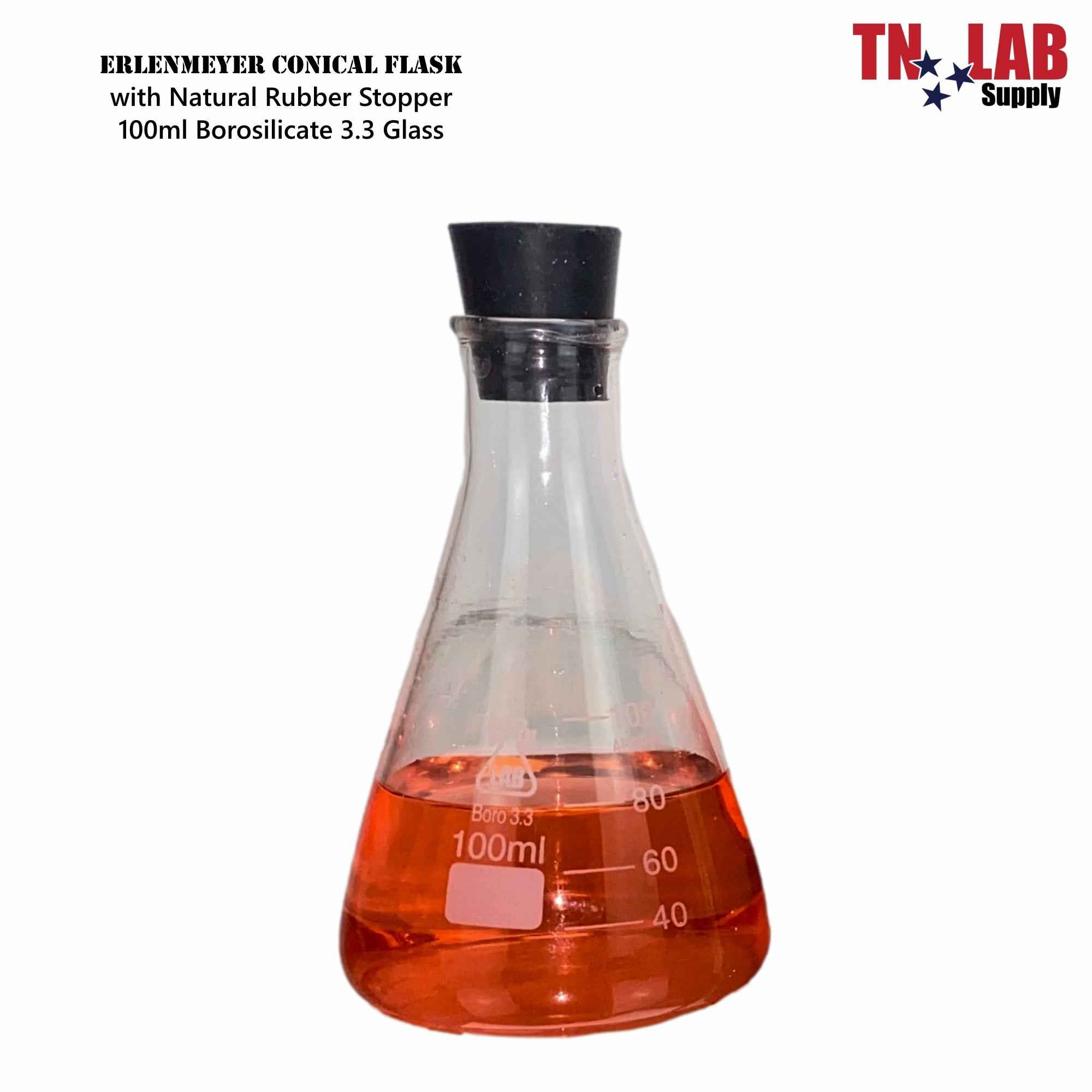 TN LAB Supply Erlenmeyer Glass Flask w-Stopper Family 100ml-250ml-500ml ...