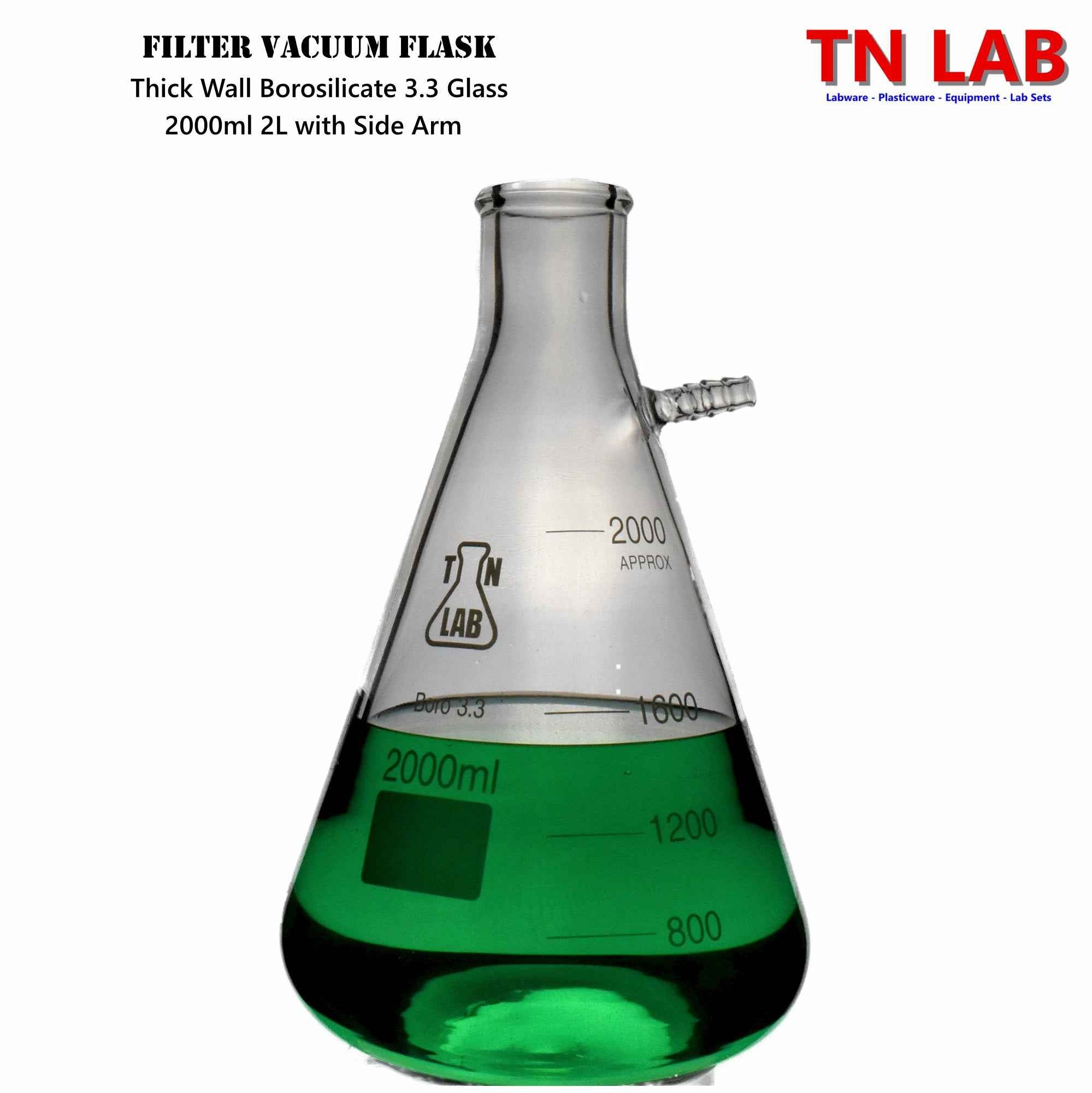 TN LAB Supply Filter Vacuum Flask Heavy Wall Side Arm Flask 2000 ml 2L