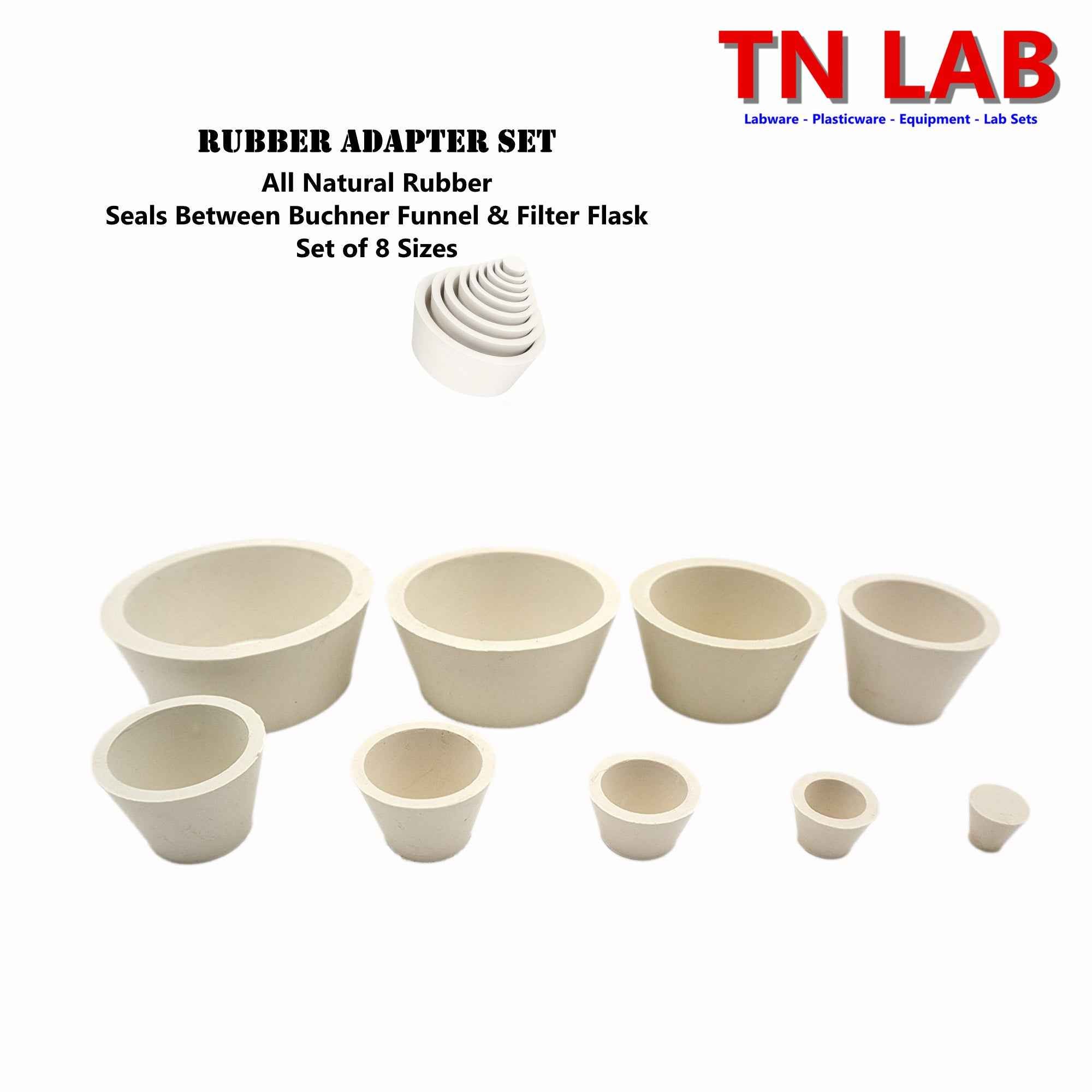 TN Lab Supply Buchner Funnel Filter Flask Vacuum Sealing Adapter 8-Set